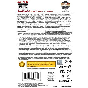 SanDisk 32GB Extreme SDHC UHS-I Memory Card - 90MB/s, C10, U3, V30, 4K UHD, SD Card - SDSDXVE-032G-GNCIN