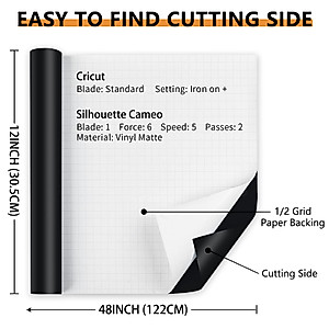 Lya Vinyl Matte Black Permanent Vinyl Roll -12" x 4FT Self Adhesive Vinyl for Cup, Black Vinyl for Birthday Gift, Party Ornaments, Home Decor