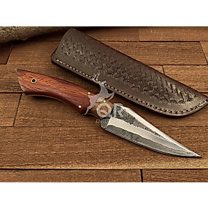 Classic Blades San Mai Damascus Steel Handmade Hunting knife, Bushcraft knife, Fixed blade knife, Outdoor Full Tang Forged knife, Camping knife Wooden Handle With Leather Sheath