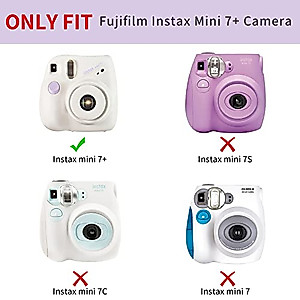CAIYOULE Clear Case for Fujifilm Instax Mini 7+ Plus Camera Case Protective Case with Back Photo Storage Pocket, Selfie Mirror, Stickers and Adjustable Shoulder Strap