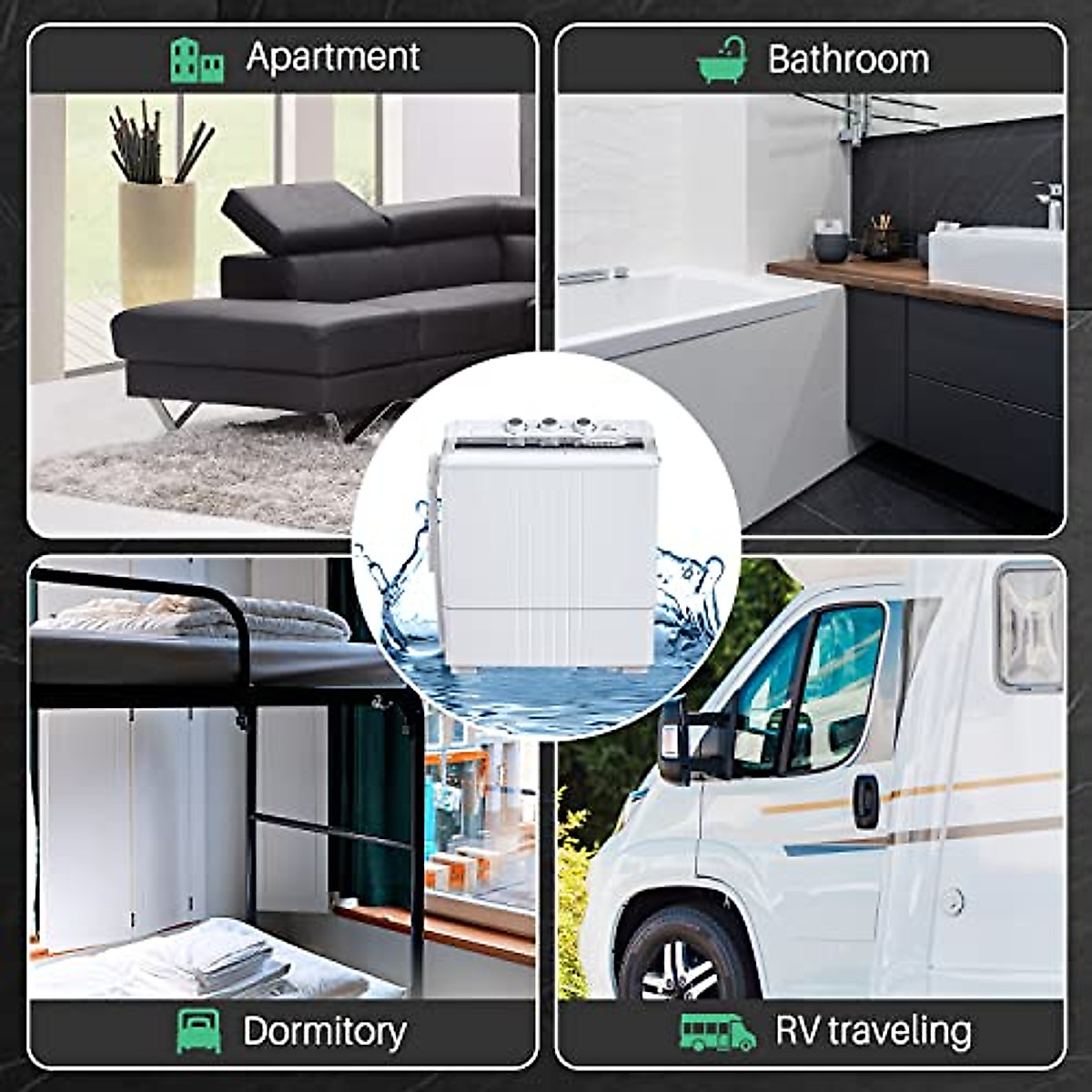 TOREAD Compact Twin Tub Portable Washing Machine 21lbs Capacity, Mini Washer(14.4lbs)&Spiner(6.6lbs), Built-in Drain Pump, Semi-Automatic