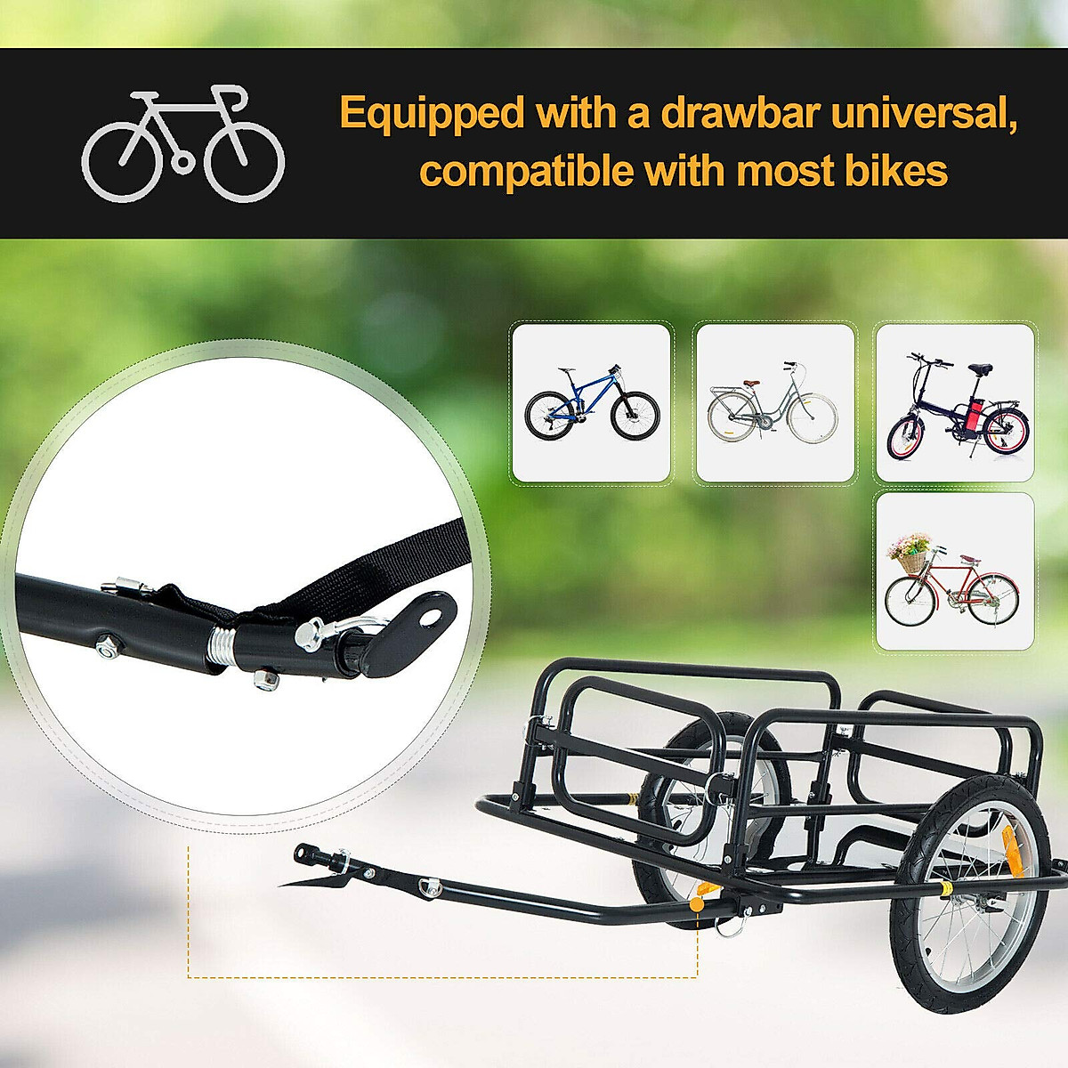 Newest Model Cargo Trailer Bike Basket Storage Travel Luggage Walking Camping Wanderer Cart Carrier 2 Wheel, Shopping Rack Bicycle Rear