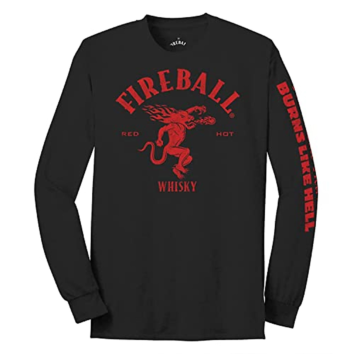 Mens Fireball Long Sleeve Tee - Cinnamon Whisky T-Shirt (Black, X-Large)