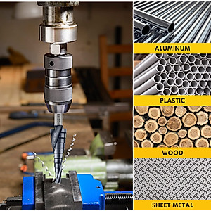 MACXCOIP Upgrade M35 Cobalt Step Drill Bit with Ultra TiAIN Coating, 1/8"-7/8" (3PCS) Unibit Step Bit with Double Sprial Flute, 1/4" Hex Shank for Metal, Stainless Steel, Aluminum, Copper, Wood