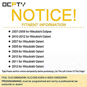 OCPTY 1X Flip Key Entry Remote Control Entry Remote Key Fob Transponder Ignition Key for 07 08 09 10 11 12 for Mitsubishi Eclipse Galant OUCG8D620MA OUCG8D-620M-A 850G-G8D620MA