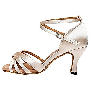 HIPPOSEUS Women's Latin Dance Shoes Satin Ballroom Party Salsa Dance Practice Performance High Heel,Nude color, 8.5 B(M) US