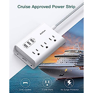 Power Strip with USB, Addtam ETL Certificate Flat Plug Extension Cord with 3 USB Ports, 3 Widely Spaced Outlets, 5 Feet Braided Cord, Desktop Small Travel Power Strip for Cruise Ship, Home, Office