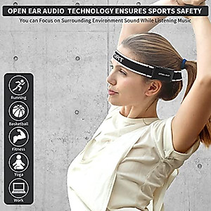 Sport Headband Bluetooth Headphones, Jimbobo Open Ear Wireless Headsets with HD Mic, TWS Stereo Sound Speakers, Adjustable Sweatband Earphones for Workout, Yoga, Running, Outdoor Sports, Black