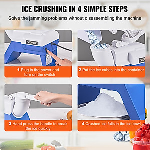 VEVOR Ice Crushers Machine, 176lbs Per Hour Electric Snow Cone Maker with 2 Blades, Shaved Ice Machine with Cover, 220W Ice Shaver Machine for Margaritas, Home and Commercial Use