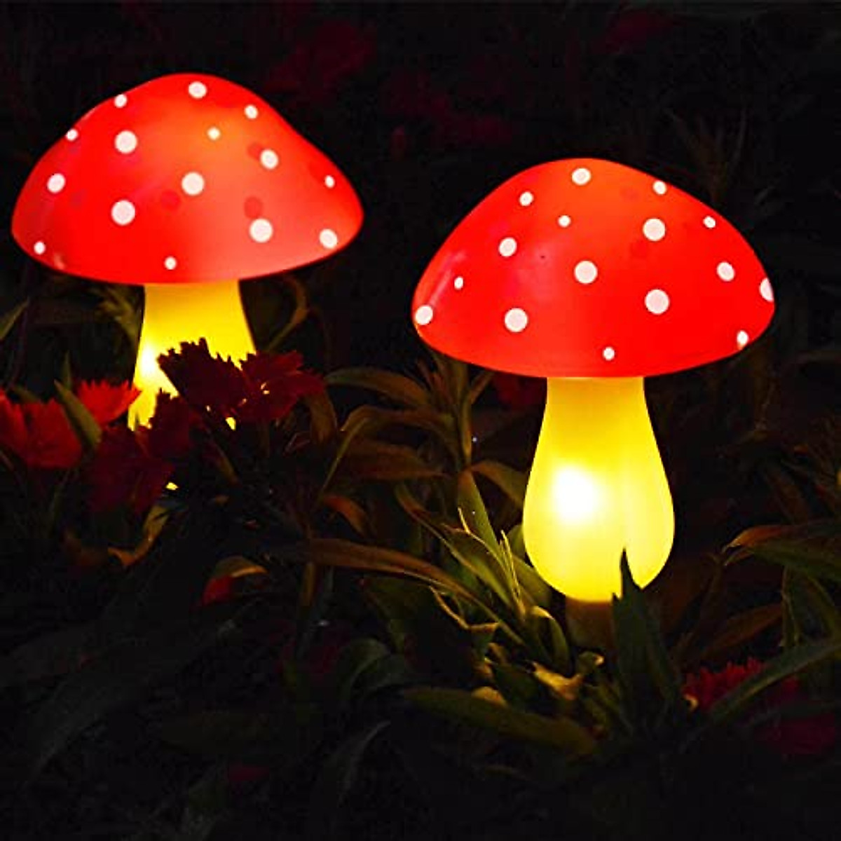 Abkshine New Upgraded Set of 6 Red Solar Mushroom Lights Garden Outdoor Decor, 8 Modes Waterproof Mushroom Solar Lights for Garden Pathway Landscape Yard Easter Pathway Halloween Xmas Decorations