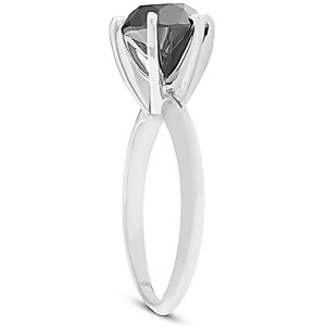 1ct Black Diamond Solitaire Engagement Ring 14K White Gold - Size 7