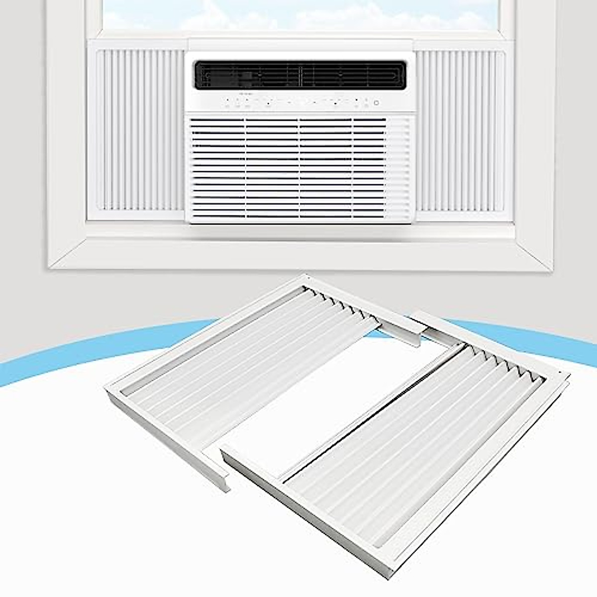 Air Jade Window Air Conditioner Side Panels with Frame, Window AC Side Panel Set for 5,000 Btu Units, Room Air Conditioner Accordion Filler Curtain Replacement Kit