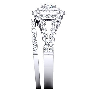 Dazzlingrock Collection 1.00 Carat (Ctw) 14K Round Diamond Ladies Bridal Halo Engagement Ring Set 1 CT, White Gold, Size 7