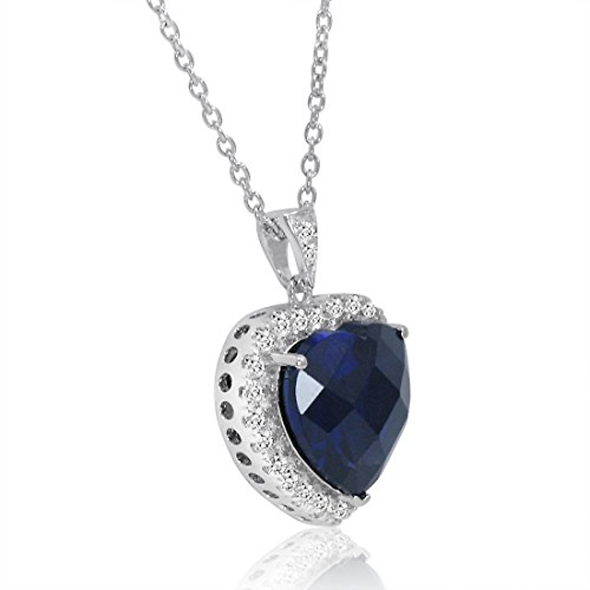Amanda Rose Colection Heart of the Ocean Created Blue and White Sapphire Pendant Necklace for Women in 925 Sterling Silver (12ct tw) on an 18 inch Sterling Silver Chain