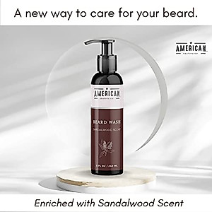 American Shaving Co Beard Wash with Sandalwood Scent, Jojoba Oil & Argan Oil, Soothing & Moisturizing Beard Care For All Types of Skin & Beard Hair, Softens and soothes the Beard itches, A Sandalwood scent infused Natural Beard Cream, 8 Oz