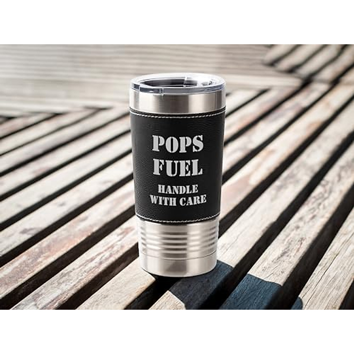 Generic Pops Fuel Engraved Leatherette Tumbler, Gifts For Pops, Unique Gift For First Time Dad Father's Day, Birthday, Appreciation, Retirement, Black