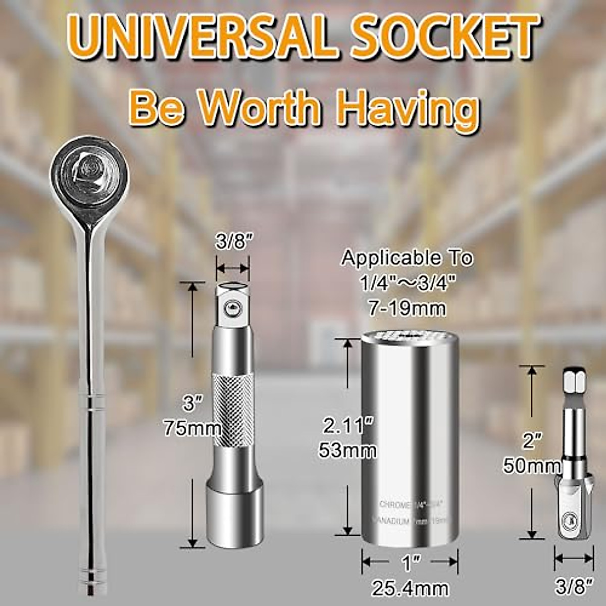 PANMAX Universal Socket Wrench Tool set (7-19mm) Multi-Function Professional Socket Tool Sets with Power Drill Adapter and Ratchet wrench Gift for DIY Handyman, Husband, Boyfriend, Dad, Women