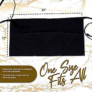 12 Pack - Black Server Waist Aprons, Waitress Half Apron
