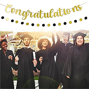 Congratulations Banner Gold Glitter Congrats Banner Pre-Strung Graduation Banner Congrats Sign Graduation Garland for Congratulations Decorations Promotion Decorations Celebration Decorations