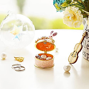 YU FENG Jeweled Rabbit Trinket Boxes Hinged Enameled Decorative Bunny Figurines Collectibles Animal Jewelry Ring Holder Box (Orange)