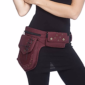 KPYWZER Waist Bag for Women Fanny Pack Renaissance Faire Festival Lace Chest Pack Hip Bum Bag with Adjustable Belt Travel Outdoors Maroon