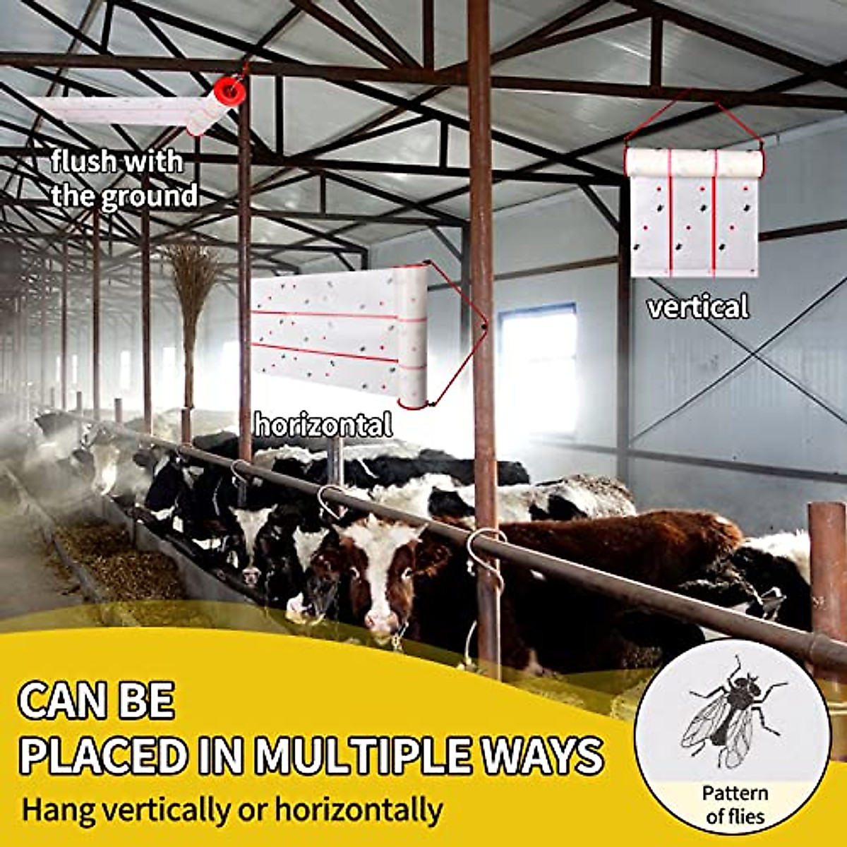 Giant Fly Traps Sticky Fly Trap Roll 30 Feet MAX Strength Fly Catcher, Non Toxic, Poisonous Bug Insect Sticky Flies and Other Bugs, Indoors & Outdoors 1PCS, white