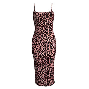 Rela Bota Women's Sexy Spaghetti Strap Sleevless Bodycon Midi Club Cocktail Dress Leopard Print XXL