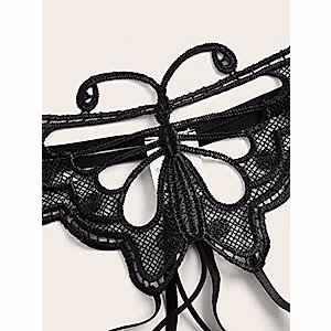Floerns Women's Butterfly Embroidered Pearl G-String Y-Back Thong Panties Black M