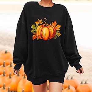 VQLTZQU Halloween Shirts for Women V Neck Crewneck Long Sleeve Casual Basic Pullover Top Pumpkin-Oversized Graphic (Black, XXL)