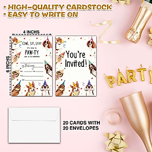 Chuxvon Puppy Dog Birthday Party Invitations, Puppy Paw-ty Birthday Invitation, Double-Sided Fill In Invites, Cute Pet Birthday Party Decorations, 20 Cards With 20 Envelopes(D02)