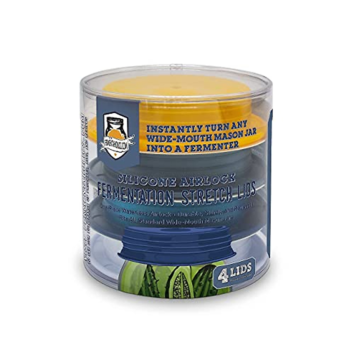 Fermentaholics Silicone Fermentation Stretch Lids - Waterless One Way Airlock Cap Fits All Wide Mouth Mason Jars - PATENT PENDING - 4 Pack - With One Lid Turn Any Mason Jar into a Vegetable Fermenter