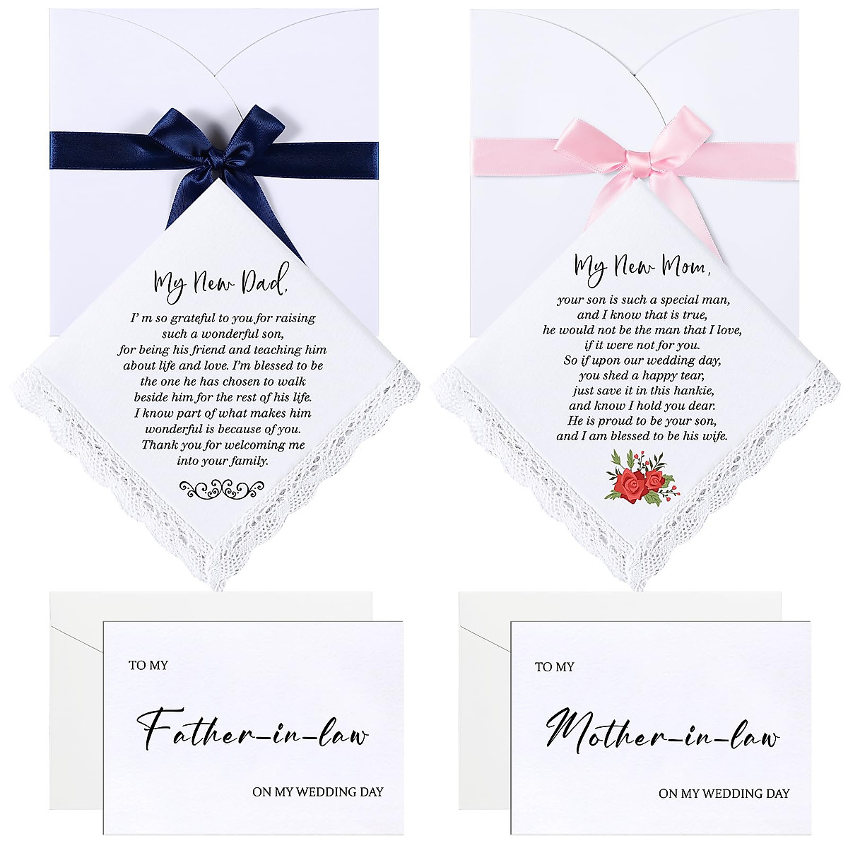 Sherr 2 Sets Wedding Handkerchiefs Mother Father of the Bride Gifts, to My Dad Mom in law Wedding Day Card Set Wedding Gifts