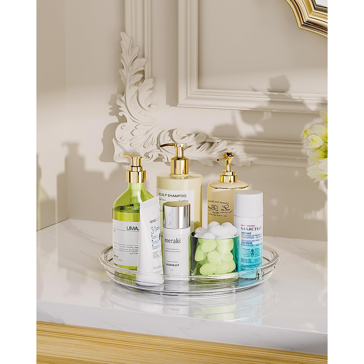 LAMU 2 Pack Lazy Susan Organizer 9.25 inch Turntable for Cabinet, Small Spice Organization for Cabinet, Kitchen, Pantry, Table Top, Fridge, Countertop, Medicine Cabinet Organizer, Clear