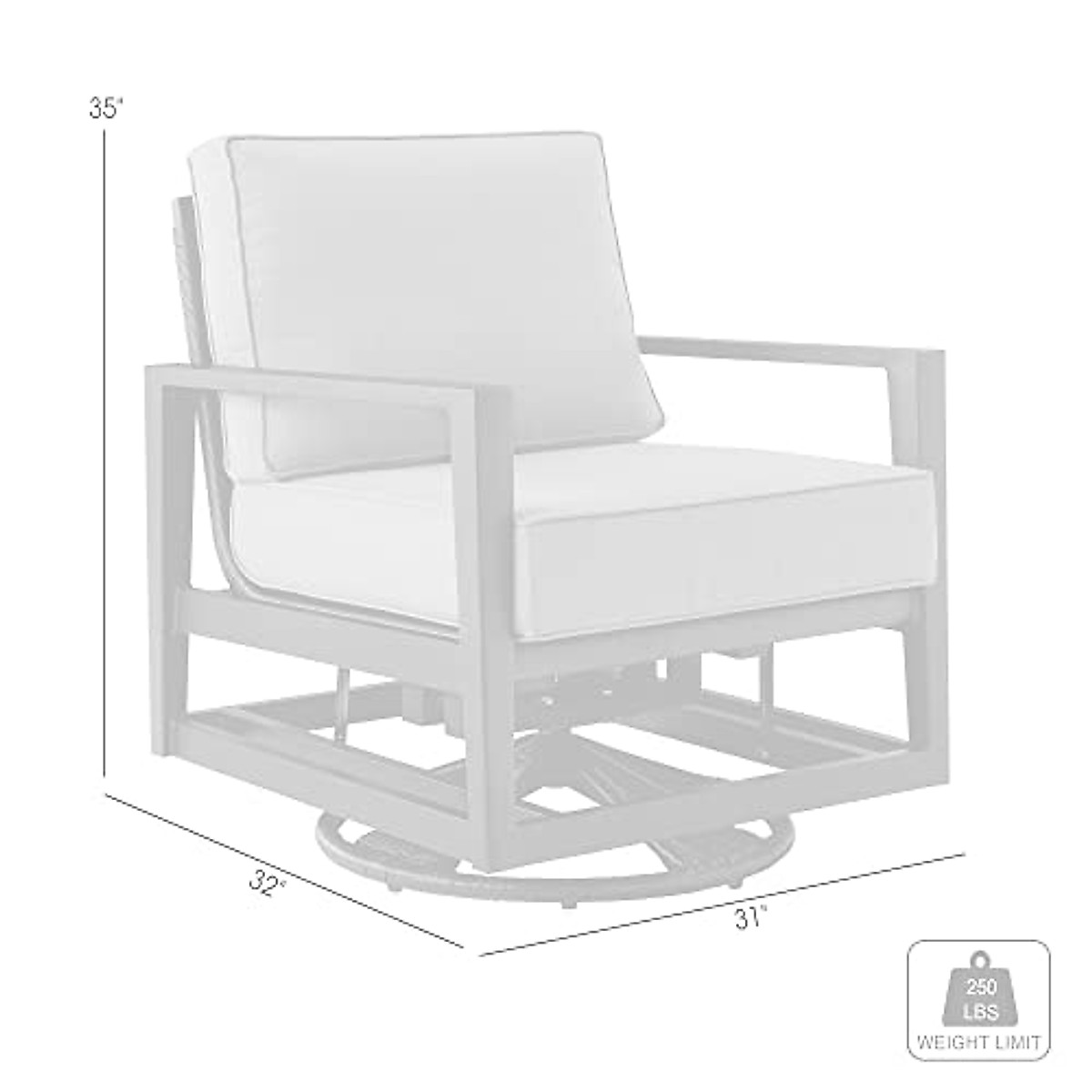 Armen Living Grand Black Aluminum Outdoor Swivel Glider Chair with Dark Gray Cushions