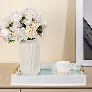 Elegant White Serving Tray with Gold Handles，Mirror Tray for All Occasion's-Serving Trays forParty, Kitchen, Entertaining,Living Room,Ottoman,Bathroom,Outdoors