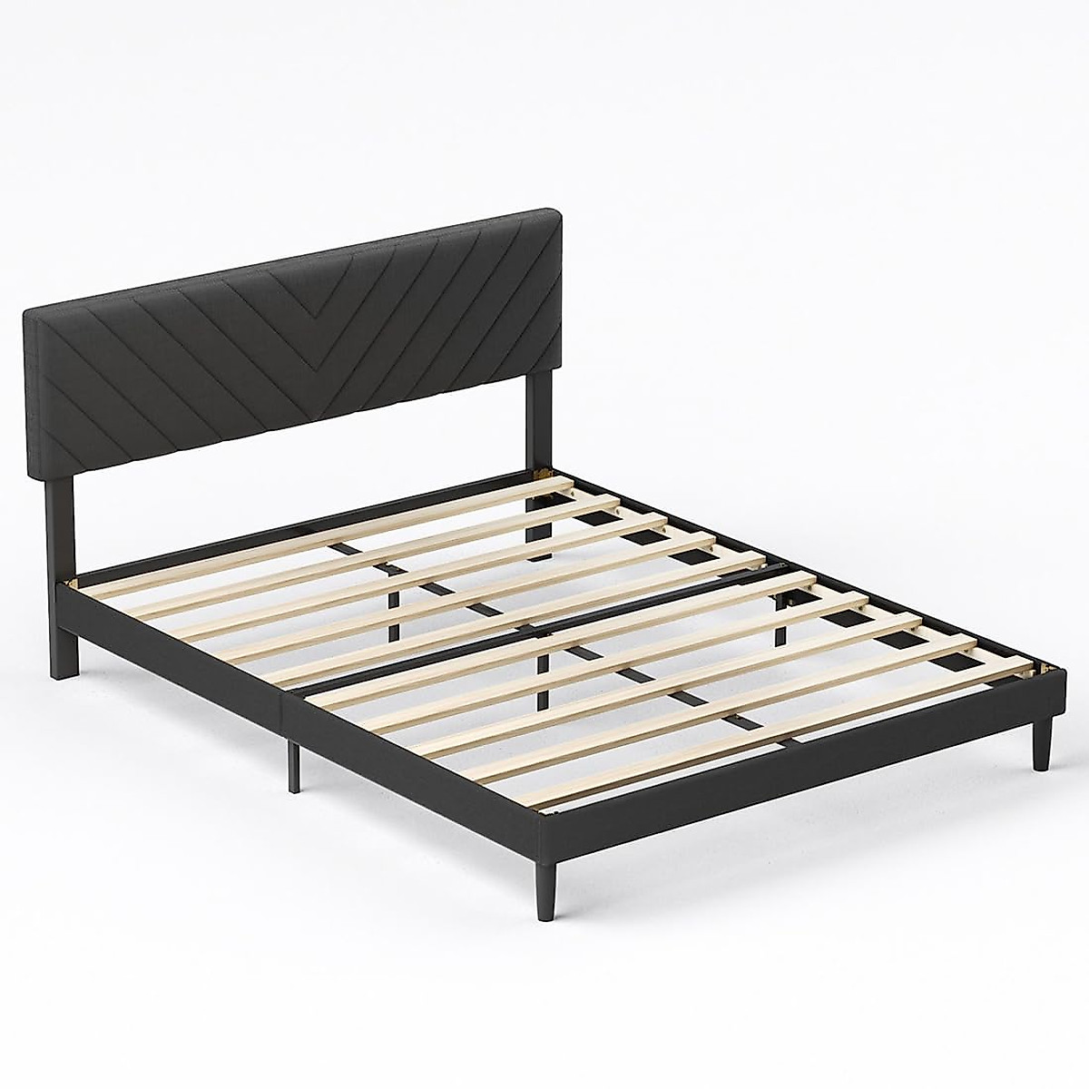 Upholstered Bed Frame Platform with High-Adjustable Headboard and Solid Wood Slats Support, Strong Weight Capacity, Non-Slip and Noise-Free,No Box Spring Needed, Easy Assembl,Grey (Queen)