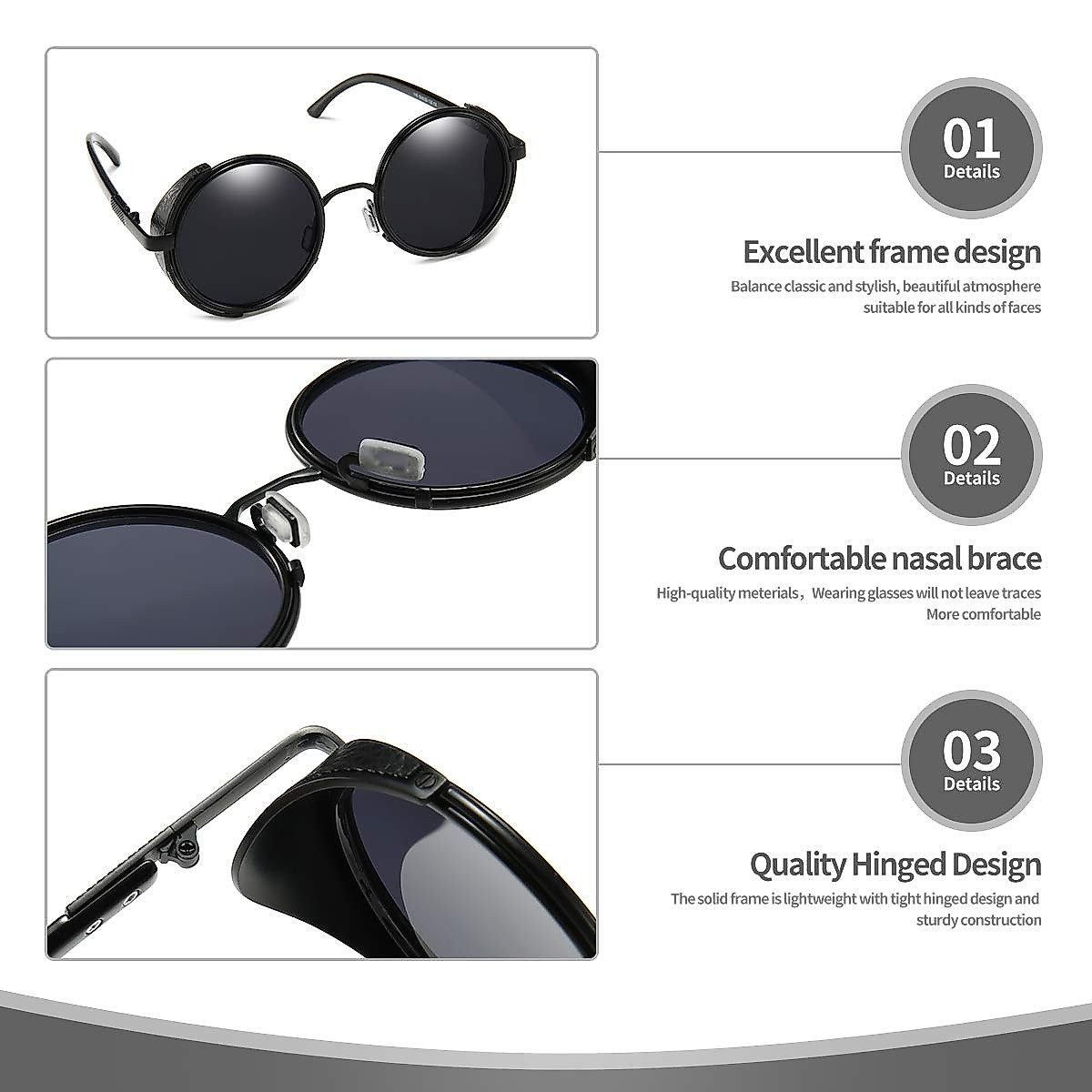 Dollger Steampunk Vintage Retro Round Sunglasses Metal Circle Frame (Black Lens+Gold Frame,100% UV Protection Lens)