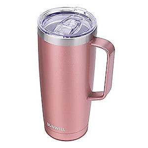 SUNWILL Travel Coffee Mug With Lid, Insulated Tumbler With Handle 24oz, Stainless Steel Coffee Tumbler Double Wall, Reusable Insulated Mug, Pearlized Rose Gold