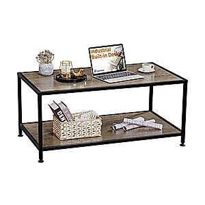 GreenForest Coffee Table Industrial with 2 Tier Storage Shelf for Living Room Modern Coffee Table 39.3 x 21.4 inch, Easy to Install, Rustic Walnut