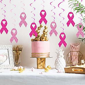 Whaline Breast Cancer Awareness Hanging Swirls Glitter Pink Ribbon Ceiling Spiral Streamers Hanging Ornaments for Home Party Wall Decoration Supplies, 18Pcs