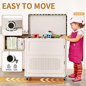 HAIXIN HOME Toy Box for Living Room Area - 130L Extra Large Toy Chest Storage Organizer - Collapsible Sturdy Toy Storage Bins with Lids and Wheels - Kids Toy Box for Boys, Girls, Nursery, Playroom