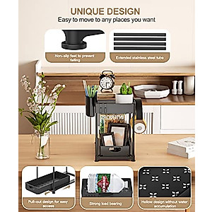 MERRYBOX Under Sink Organizers and Storage, Sliding Under Cabinet Bathroom Organizer, 2 Tier Kitchen Under Sink Shelf Organizer Pull Out Drawer with Hooks, Hanging Cup, Non-Slip Feet, Black, 1 Pack