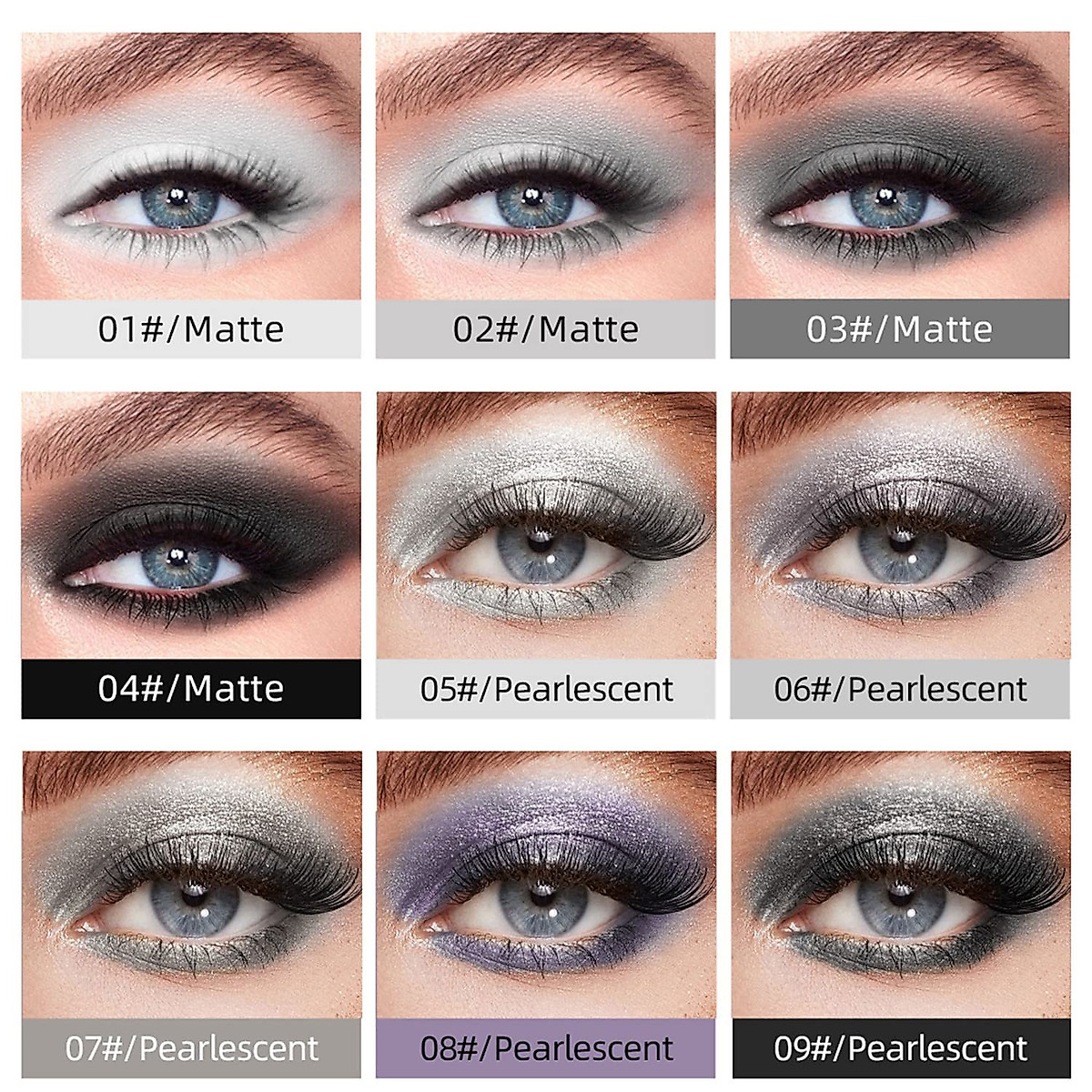 MAEPEOR Liquid Glitter Eyeshadow Set 9 Colors Black Grey Silver Smokey Eyeshadow Longlasting Waterproof Smooth Creamy Eyeshadow Set (9 Colors Set 1)