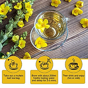 Mullein Leaf Herbal Tea for Respiratory Support, Mullen Tea for Lung Cleanse, Iymphatic Cleanse & Detox and Immune Support - No Caffeine, Non-GMO - 40 Tea Bags