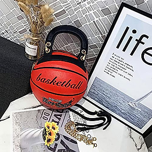 Basketball Shaped Handbags Purse Tote Round Shoulder Messenger Cross Body PU Leather Cute Bag Adjustable Strap for Women Girls (Red)