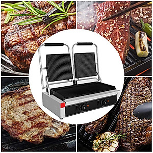 ZXMOTO Commercial Panini Press Sandwich Maker 110V Electric Stainless Steel Sandwich Maker Toaster No-stick Panini Maker with Dual Temperature Control for Hamburgers Sandwich Steaks, 122-572℉