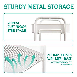 TOOLF 3-Tier Rolling Cart, Metal Utility Cart with Lockable Wheels, Storage Craft Art Cart Trolley Organizer Serving Cart Easy Assembly for Office, Bathroom, Kitchen, Kids' Room, Classroom (White)