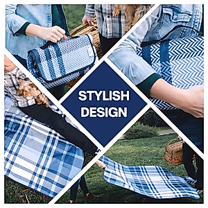 Picnic Blankets w/Stakes - Waterproof Camping Blankets - Foldable Compact Beach Blankets - Travel Picnic Blanket w/Polar Fleece & Peva - Portable Camping Gear - Perfect for Backyard, Park & More