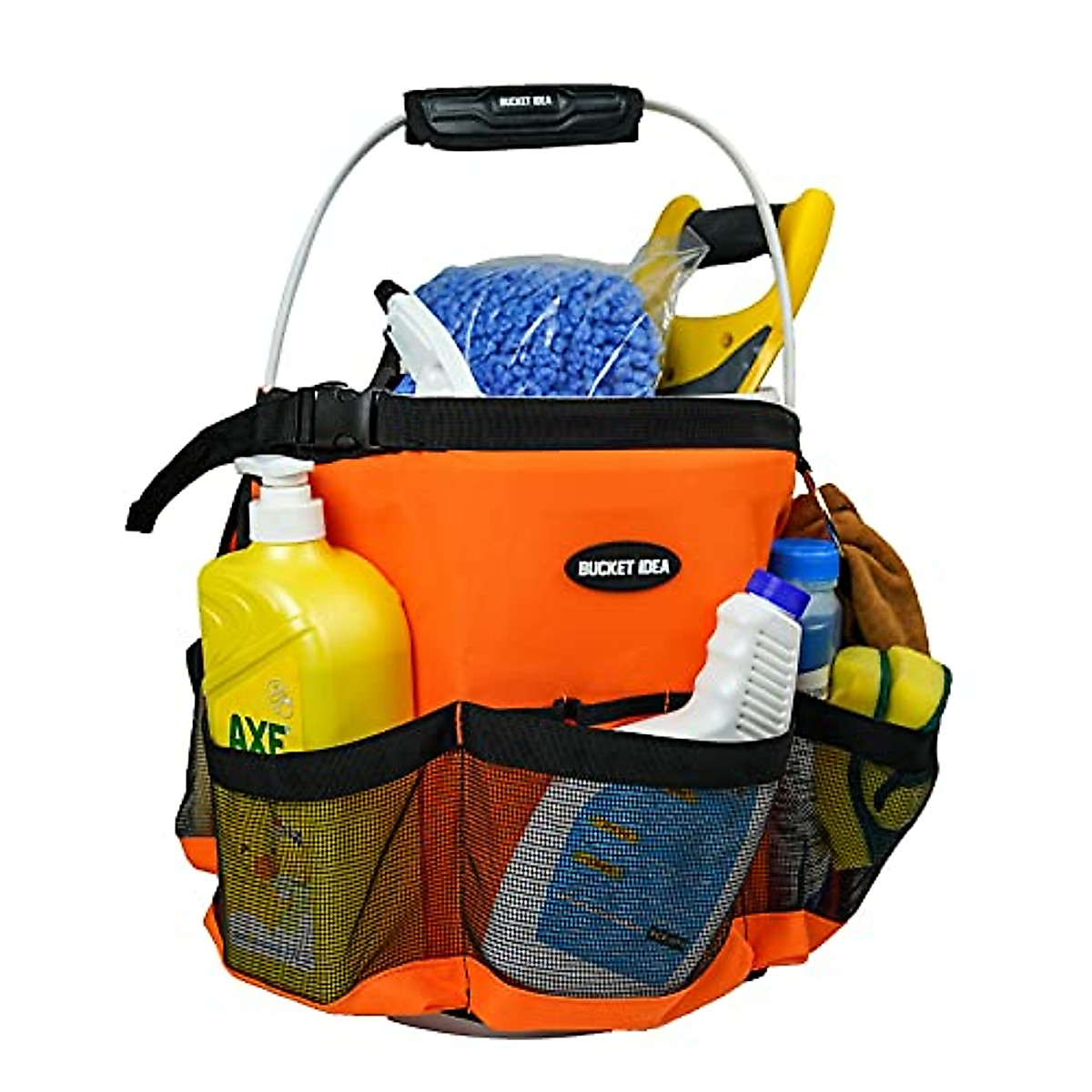 Bucket Idea Wash Tool Organizer for a 5 Gallon Bucket, Water-Resistant Mesh Pockets for Clean Supplier, Car Wash Supplier，Soap and Towel Holder Ring Included, (Orange)…