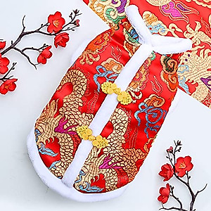 Pet Tang Suit, Chinese Style Dog Cheongsam Winter New Year Coat Outfit Clothing Cat Costume for Puppy Small Medium Dogs (XL)